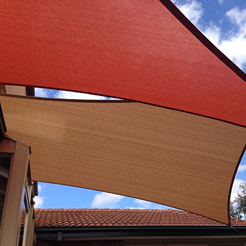 E&K Sunrise Reinforcement Large Sun Shade Sail 24' x 24' Rectangle Heavy Duty Strengthen Durable Outdoor Garden Canopy UV Block Fabric (260GSM)- - Brown