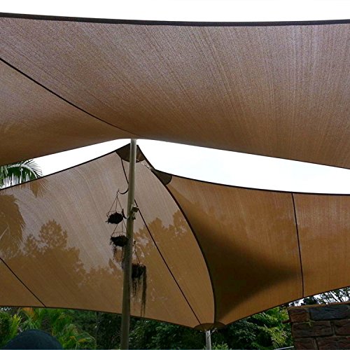 E&K Sunrise Reinforcement Large Sun Shade Sail 24' x 24' Rectangle Heavy Duty Strengthen Durable Outdoor Garden Canopy UV Block Fabric (260GSM)- - Brown
