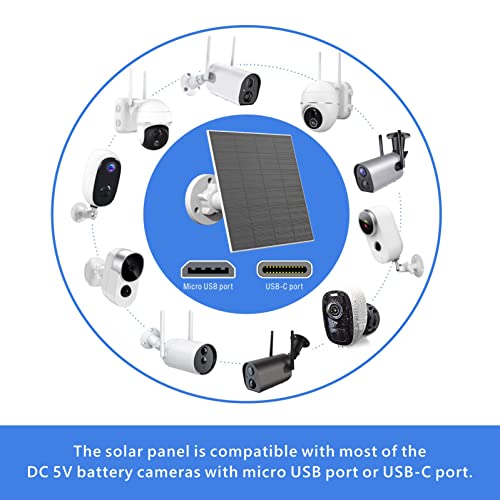 Solar Panel for Wireless Outdoor Security Camera, 5W Waterproof Solar Panels Compatible with Rechargeable Battery Security Camera, 9.8ft Charging Cable, Adjustable Wall Mount, Pack of 2