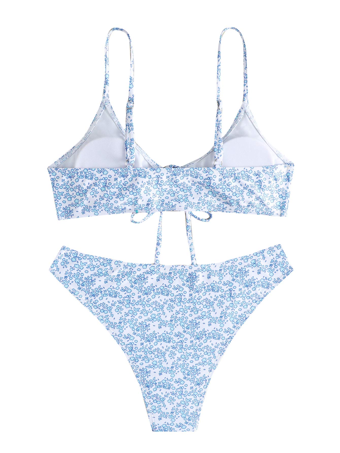 SOLY HUX Women's Floral Print Tie Front Bikini Bathing Suit 2 Piece Swimsuits Blue White S