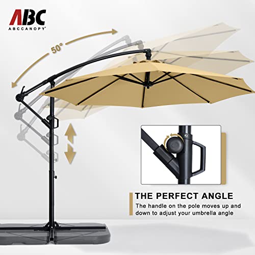 ABCCANOPY 10FT Cantilever Umbrella Offset Patio Umbrellas,Hanging Patio umbrella With Cross Base & Crank,Outdoor Umbrella for Garden,Deck,Pool,Yard (Khaki)