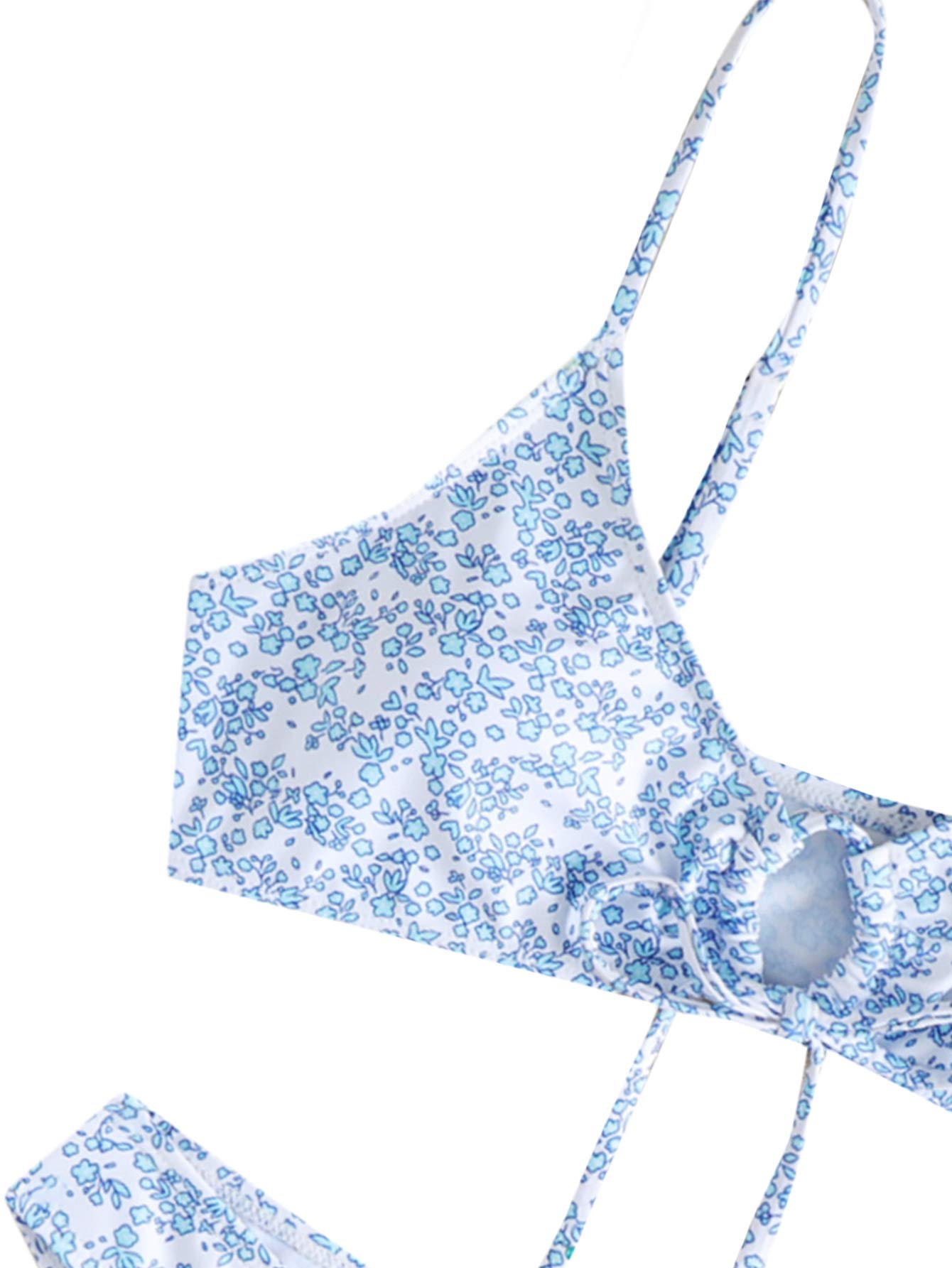 SOLY HUX Women's Floral Print Tie Front Bikini Bathing Suit 2 Piece Swimsuits Blue White S