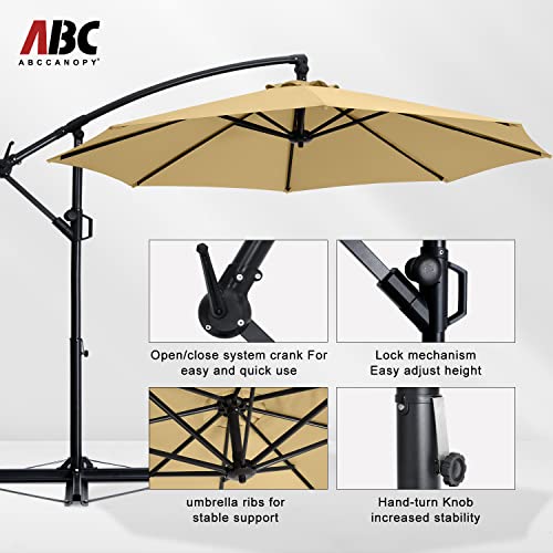 ABCCANOPY 10FT Cantilever Umbrella Offset Patio Umbrellas,Hanging Patio umbrella With Cross Base & Crank,Outdoor Umbrella for Garden,Deck,Pool,Yard (Khaki)