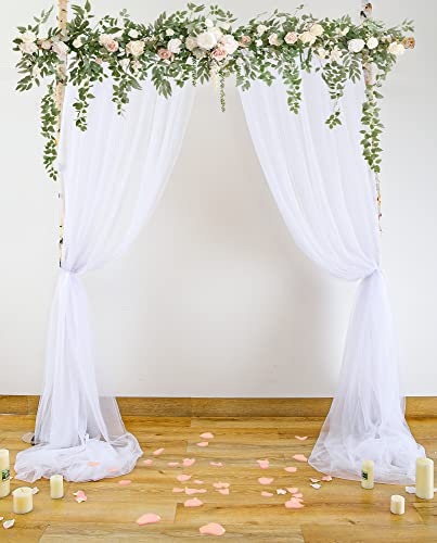 White Backdrop Curtain for Parties 10 ft x 10 ft Sheer Tulle Backdrop Drapes for Wedding Ceremony Birthday Baby Shower Photo Backdrop Curtain Decorations 2 Panels 5ft x 10ft