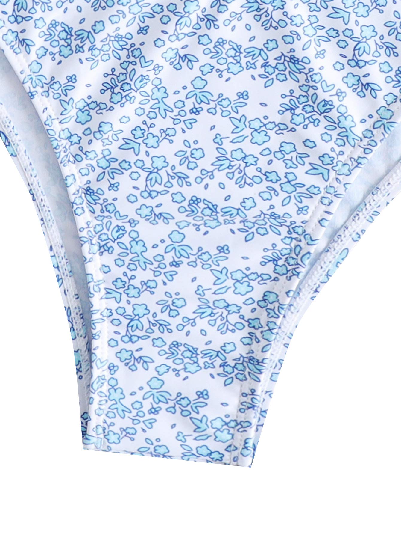 SOLY HUX Women's Floral Print Tie Front Bikini Bathing Suit 2 Piece Swimsuits Blue White S