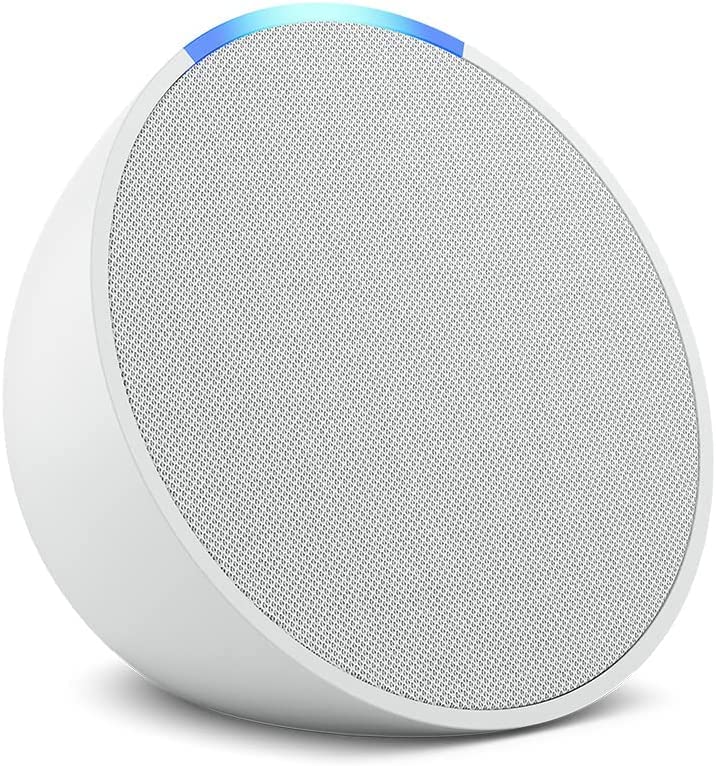 Echo Pop | Full sound compact smart speaker with Alexa - Glacier White + 4 months of Amazon Music Unlimited FREE