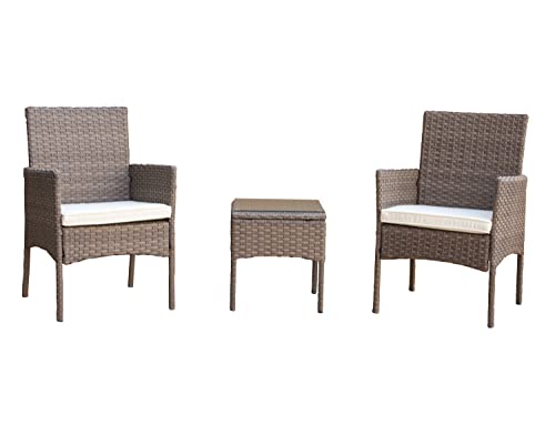 YIYAN 3 Pieces Outdoor Furniture Set Patio Rattan Wicker Chairs & teatable,Lawn Garden Balcony Backyard，with Washable Cushion (White)