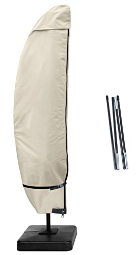 Porch Shield Patio Umbrella Cover - Outdoor Waterproof Garden Offset Banana Parasol Cover Fits Cantilever Offset Umbrella 12-14 Feet, Beige