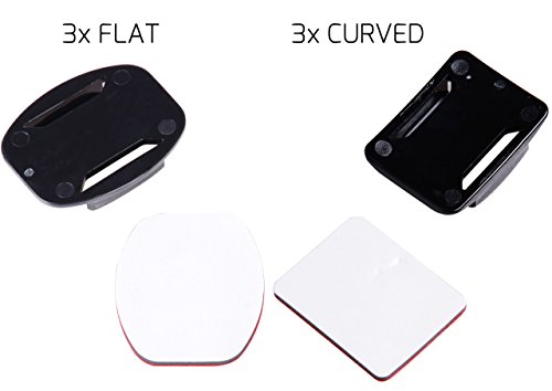 Adhesive Mounts for GoPro Cameras - 3x Curved & 3x Flat Mounts Bundle W/ 3M Sticky Pads- Tape Mount to Your Helmet/Bike/Board/Car- Fits ALL Go Pro Models - Premium Camera Accessories - 1 Year Warranty