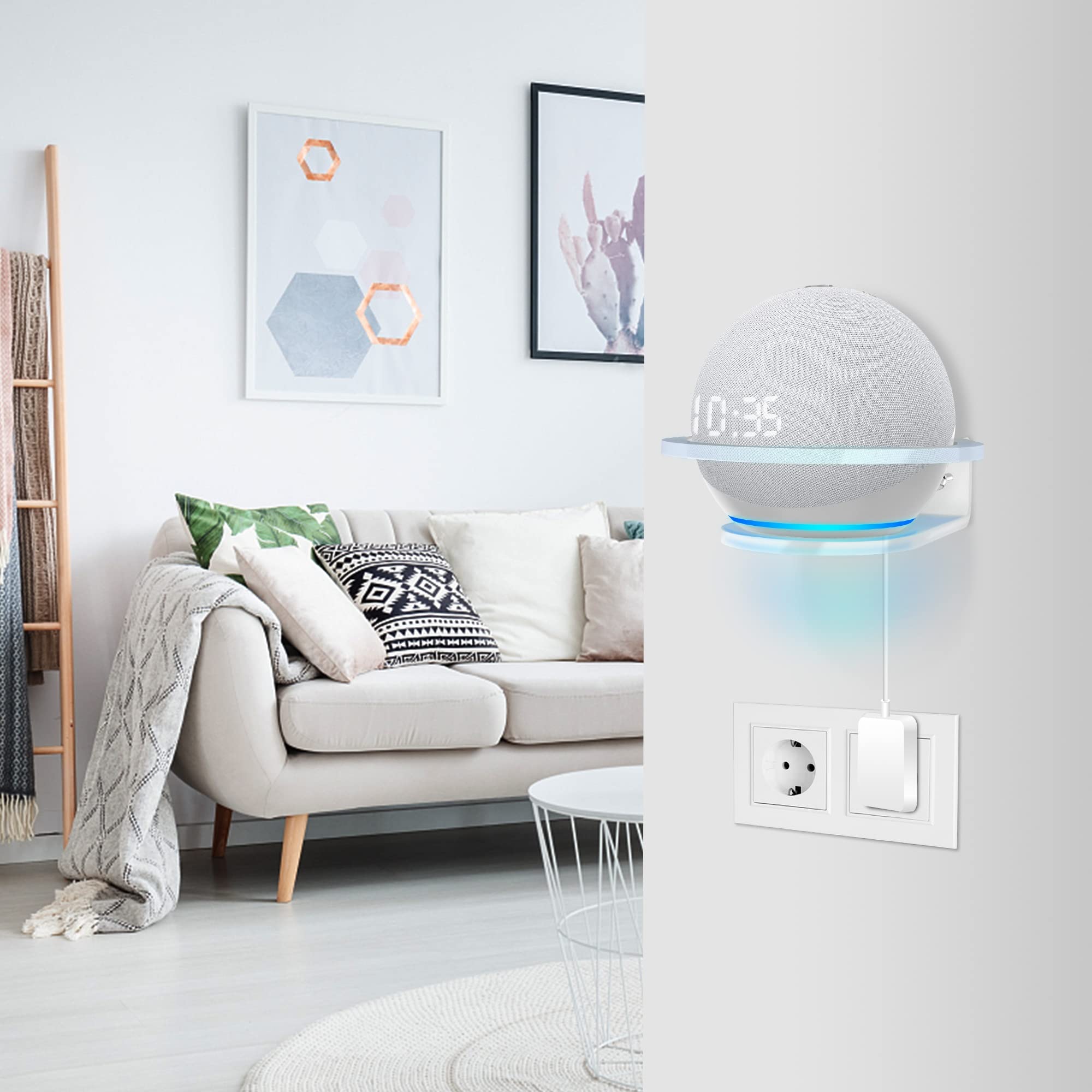 HomeMount Clear Screw Wall Mount - All New 4th Gen Acrylic Holder, Space Saving Solution Bracket Shelf Compatible with Homepod Mini Speaker & Cylindrical Portable Speakers (Clear 2Pack)
