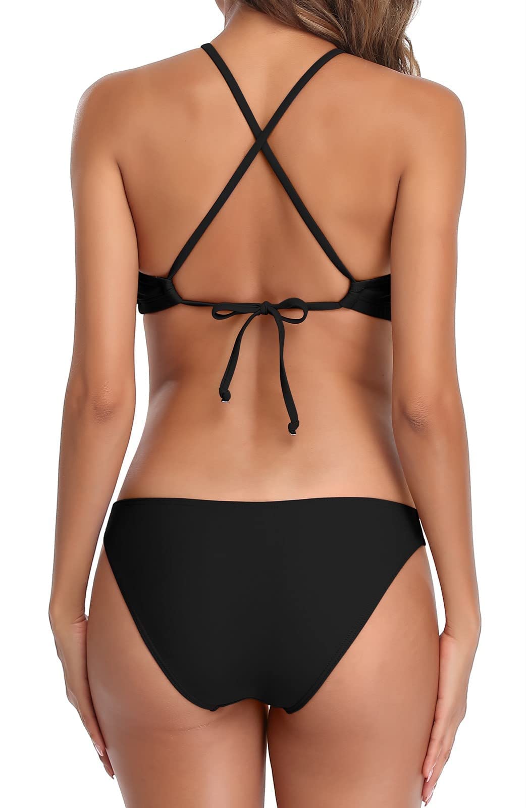 beautyin Womens High Neck Swimsuit Bikini Sets Halter Padded Bathing Suit Black
