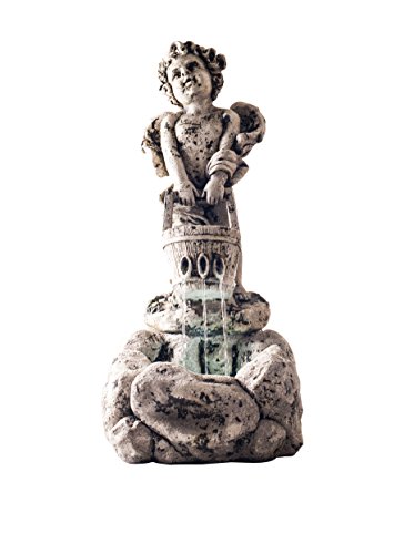 Outdoor Water Fountain With LED Lights, Lighted Cherub Angel Fountain With Antique Stone Design for Decor on Patio, Lawn and Garden By Pure Garden