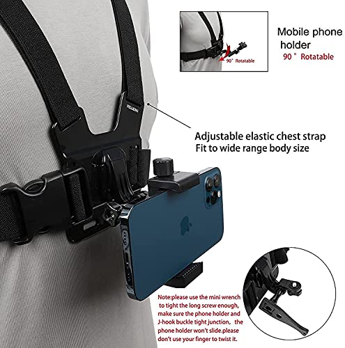 Mobile Phone Chest Strap Harness Mount Head Strap Holder Kit for POV/VLOG,Cell Phone Clip Compatible with iPhone,Samsung,GoPro Hero 9, 8,7, 6, 5, 4,, 3,2, 1,AKASO,DJI Osmo,and Action Camerasā¦