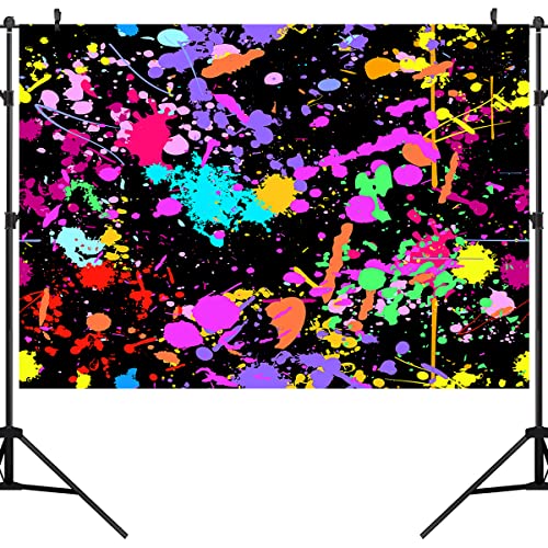 OUYIDA 7X5FT Neno Glow in The Dark Birthday Backdrops Colorful Graffiti Splash Paint Party Background Slime Happy Birthday Black Light Sleppover Party Decorations for Kids Birthday Banner CEM123B