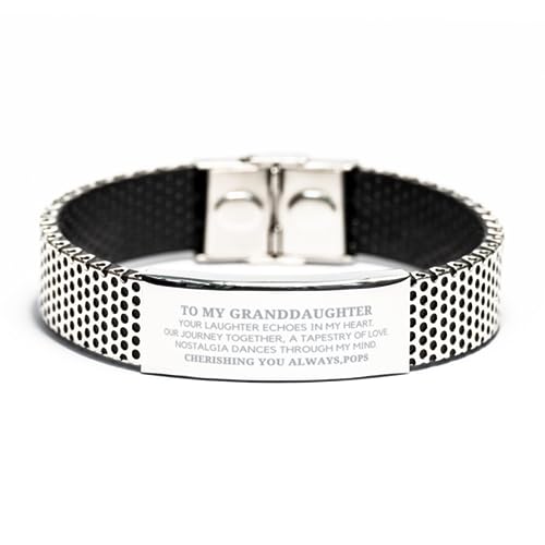 To My Granddaughter - Your laughter echoes in my heart Granddaughter Stainless Steel Engraved Bracelet,Gift Idea Granddaughter from Pops Birthday, Motivation, Graduation, Christmas