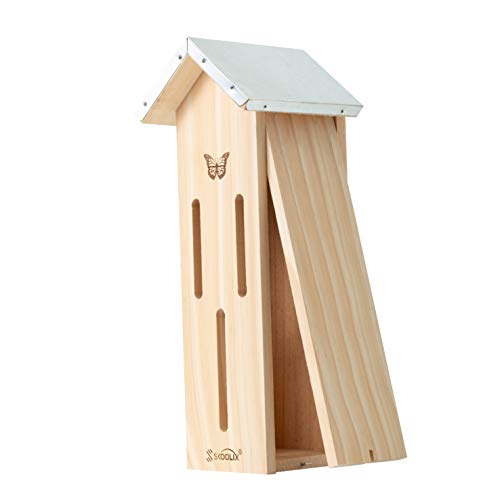 Wooden Butterfly House for Gardens. Provides a Safe Haven for Butterflies to Rest, Protect from Predators and Harsh Weather Conditions. Attractive Garden décor, Includes Bonus Rope Hanger.