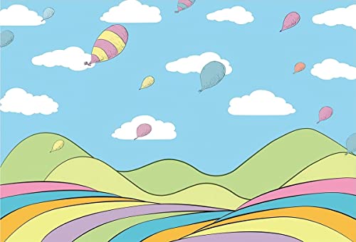 7x5ft Birthday Photography Backdrops Blue Sky Balloons White Clouds Background for 1st Adventure Baby Show Table Banner Decor