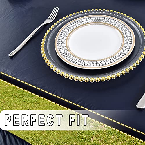 RANDLANTER Vinyl Fitted Picnic Table Cover with Elastic Edges and Flannel Backing Indoor and Outdoor Dining Room Garden Tablecloth -Dark Blue 72x28”