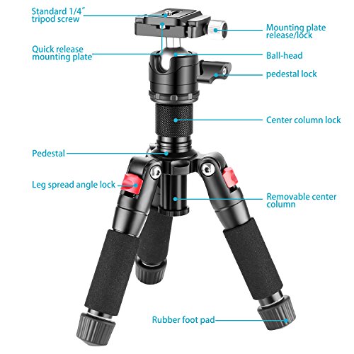 Neewer Portable Desktop Mini Tripod - Aluminum Alloy 20 inches/ 50 Centimeters with 360 Degree Ball Head, 1/4 inch Quick Shoe Plate for DSLR Camera Video Camcorder, Load up to 11 pounds/5 kilograms