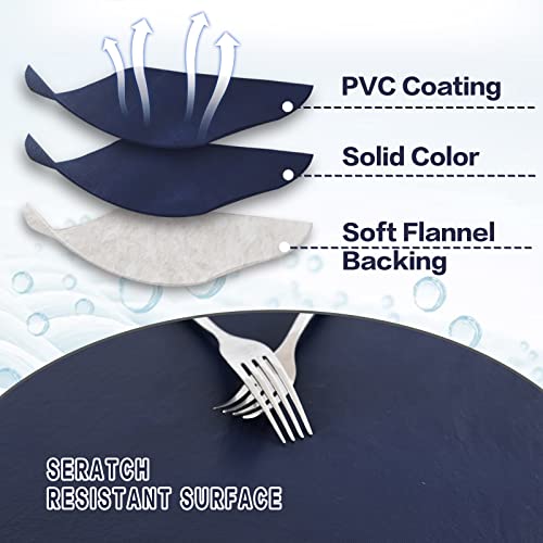 RANDLANTER Vinyl Fitted Picnic Table Cover with Elastic Edges and Flannel Backing Indoor and Outdoor Dining Room Garden Tablecloth -Dark Blue 72x28”