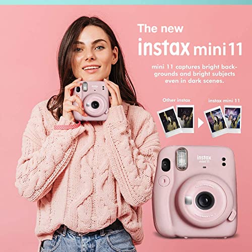Fujifilm Instax Mini 11 Instant Camera Ice White + Fuji Film Value Pack (40 Sheets) + Shutter Accessories Bundle, Incl. Compatible Carrying Case, Selfie Lens, Quicksand Beads Photo Album 64 Pockets