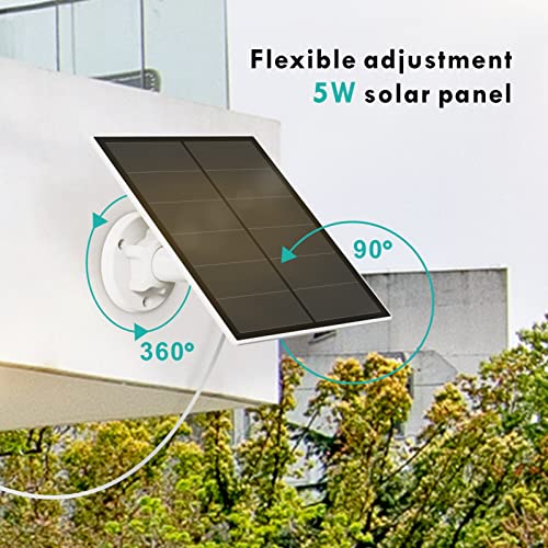 5W Solar Panel for Rechargeable Battery Security Camera, Outdoor IP65 Waterproof Solar Power Supply for Wireless Surveillance Camera, Micro USB Solar Panel, 360° Adjustable Wall Mounting Bracket