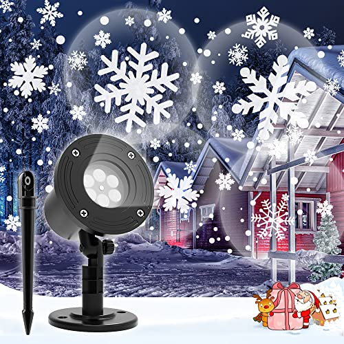Christmas Lights Outdoor Lights Outside LED Projector Halloween Decorations Waterproof White Moving Snowflake Landscape for Christmas, Holiday, Birthday, Wedding, Party, Garden