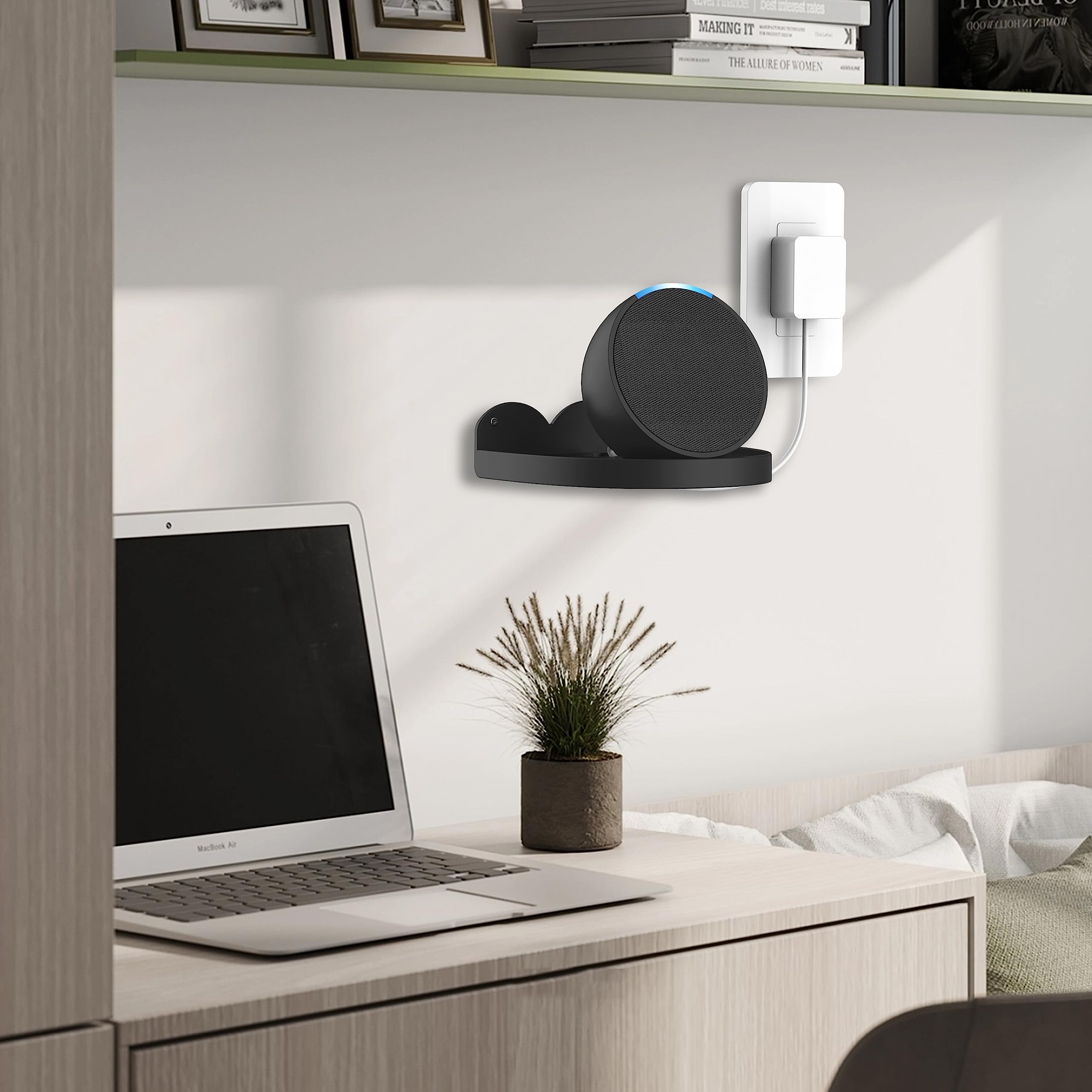 Compatible with Amazon Echo Pop Holder Echo Pop Stand Mount Echo Pop Wall Mount with Integrated Cable Management, No Screws Required, Speaker Accessories Rack (Echo Pop, Black, JT01) 2 Pieces