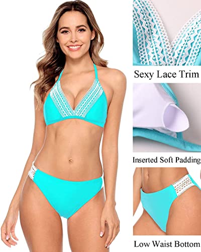 beautyin Halter Bikini Swimsuit for Women Two Piece Aqua Lace Bikini Bathing Suit