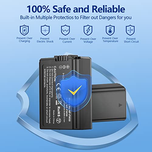 Artman 3-Pack NP-FW50 Battery and Upgraded 3-Slot LCD Charger Compatible with Sony ZV-E10, Alpha A6000 A6300 A6400 A6500 A5000 A5100 A7 A7II A7R A7RII A7S A7SII RX10 II III Camera