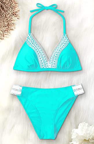 beautyin Halter Bikini Swimsuit for Women Two Piece Aqua Lace Bikini Bathing Suit