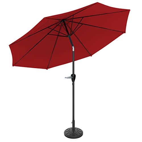 Pure Garden 50-100-RB Patio Umbrella with Auto Tilt â 10 Ft Easy Crank Sun Shade with 19lb Weighted Base for Deck, Porch, Outdoor Furniture, or Pool (Red)