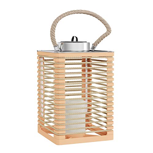 Pure Garden 50-LG1085 Solar Powered LED Outdoor/Indoor Flickering Flameless Candle Lantern Decorative Light with Rope Accents (Natural)