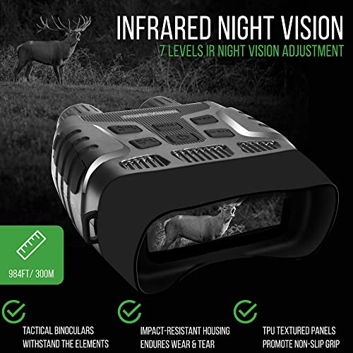 Bush Tech Night Vision Binoculars, Military-Grade Infrared Binoculars with Camera for Hunting and Surveillance, Day and Night High-Power Binoculars with 3X Digital Zoom, 984ft Range, 2.31β LCD Display