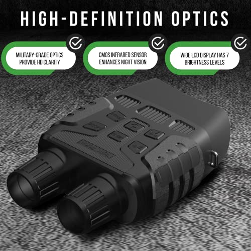 Bush Tech Night Vision Binoculars, Military-Grade Infrared Binoculars with Camera for Hunting and Surveillance, Day and Night High-Power Binoculars with 3X Digital Zoom, 984ft Range, 2.31β LCD Display