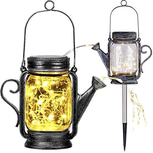 2 Pack Small Outdoor Solar Hanging Lanterns Led Solar Lantern Waterproof for Balcony Garden Courtyard Walkway Patio Decoration (Warm White)