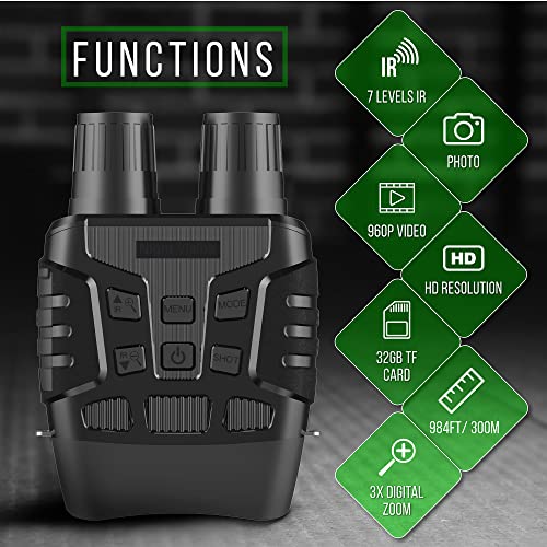 Bush Tech Night Vision Binoculars, Military-Grade Infrared Binoculars with Camera for Hunting and Surveillance, Day and Night High-Power Binoculars with 3X Digital Zoom, 984ft Range, 2.31β LCD Display