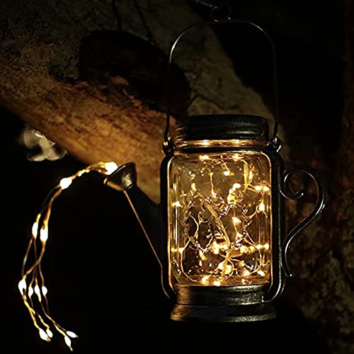 2 Pack Small Outdoor Solar Hanging Lanterns Led Solar Lantern Waterproof for Balcony Garden Courtyard Walkway Patio Decoration (Warm White)