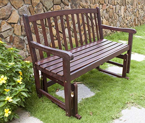 Merry Garden 2-Person Glider Bench Wooden Bench for Outdoor Patio Garden Dining, Stained
