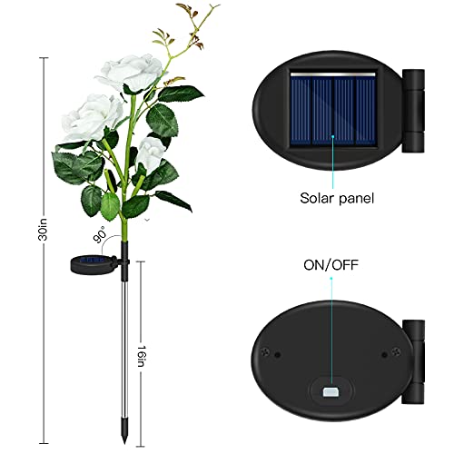 Anordsem Solar Garden Lights Outdoor,2 Pack Solar Flowers Roses Lights Garden Decorative, Waterproof Solar Garden Lights for Garden Lawn Patio Backyard Pathway Christmas Walkway (White