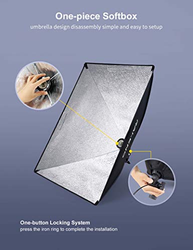 RALENO Softbox Photography Lighting Kit 20"X28" Photography Continuous Lighting System Photo Studio Equipment with 2pcs E27 Socket 5500K Bulb Photo Model Portraits Shooting Box