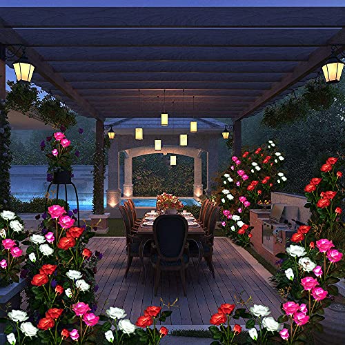 Anordsem Solar Garden Lights Outdoor,2 Pack Solar Flowers Roses Lights Garden Decorative, Waterproof Solar Garden Lights for Garden Lawn Patio Backyard Pathway Christmas Walkway (White