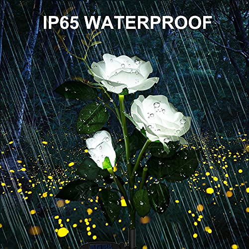 Anordsem Solar Garden Lights Outdoor,2 Pack Solar Flowers Roses Lights Garden Decorative, Waterproof Solar Garden Lights for Garden Lawn Patio Backyard Pathway Christmas Walkway (White