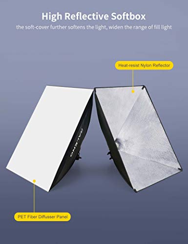 RALENO Softbox Photography Lighting Kit 20"X28" Photography Continuous Lighting System Photo Studio Equipment with 2pcs E27 Socket 5500K Bulb Photo Model Portraits Shooting Box