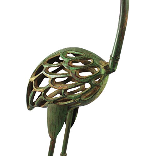 Seraphic Cast Iron Garden Decor Crane Bird Statues, Antique Green, Set of 2