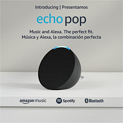 Echo Pop | Full sound compact smart speaker with Alexa | | International Version with EU Power Adaptor | Charcoal
