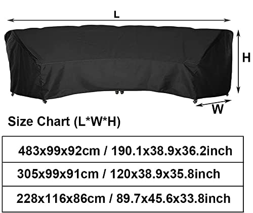 UCARE Curved Sofa Cover Outdoor Patio Furniture Cover Couch Sectional Protector Waterproof Half Moon Sofa Set Cover with Windproof Elastic Cord(Black, 89.7x45.6x33.8in/228x116x86cm)