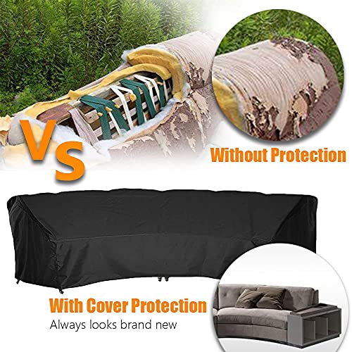 UCARE Curved Sofa Cover Outdoor Patio Furniture Cover Couch Sectional Protector Waterproof Half Moon Sofa Set Cover with Windproof Elastic Cord(Black, 89.7x45.6x33.8in/228x116x86cm)