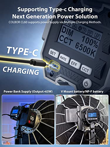 Video Light, COLBOR CL60 65W COB LED Continuous Output Lighting 2700k-6500K CRI97+ Monolight with Bowens Mount APP Control for Outdoor Shooting Filming Conference, LED-Video-Light-Photography-Studio