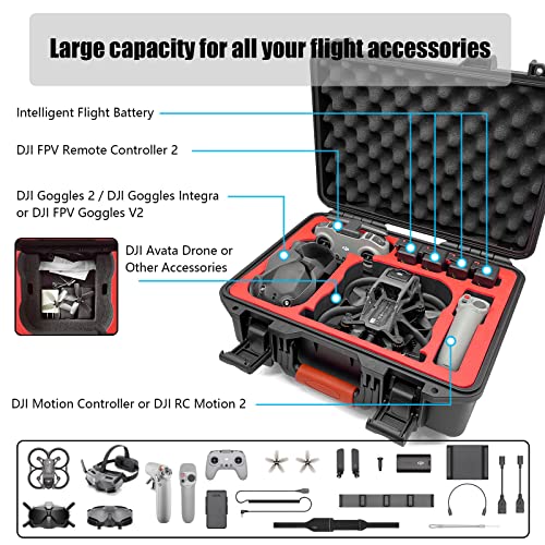 FPVtosky Hard Case for DJI Avata (DJI Goggles V2 / Goggles 2 / Goggles Integra), Waterproof Carrying Case for Avata, DJI Avata Accessories Case for DJI Motion/RC Motion 2 / FPV Remote Controller 2